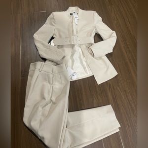 Zara | Pants & Jumpsuits | Zara Cream Belted Pants Suit | Poshmark